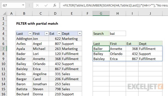 Filter With Partial Match Excel Formula Exceljet 